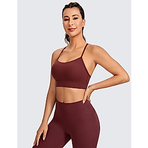 CRZ YOGA Butterluxe Womens Y-Back Racerback Sports Bra - Spaghetti Straps Wireless Scoop Neck Athletic Padded Yoga Tops Noctilucence Red Medium