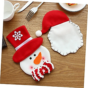 BESTOYARD 12 Pcs Christmas Snowman Elk Cutlery Set Lip Gloss Holder Forks Silverware Christmas Ornaments Dinnerware Bag Stocking Holder Stand Christmas Table Decoration Cutlery Holder Pocket