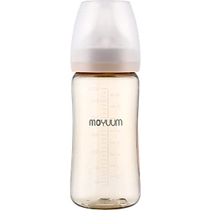 MOYUUM PPSU All in One Feeding Bottle, Stage 2, Medium Flow, 9oz (Beige)