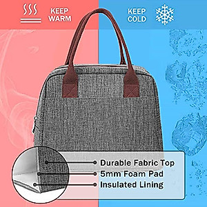 DIIG Lunch Bag for Women, Large Reusable Insulated Lunch Box for Work, Adult Foldable Tote for Office, Freezable Bag with Pocket, Gray/Floral/Flower/Flamingo Printing (Gray)