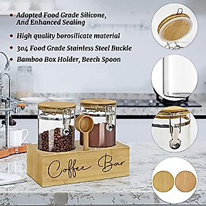 Glass Coffee Canister with 2x48oz Airtight Glass Jars, Coffee Bean Storage, Coffee Storage Container with Shelf and Lids Scoop, Kitchen Food Storage Jars, Coffee Container for Ground Coffee, Sugar