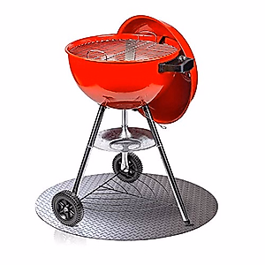 RESILIA - Round Under Grill Mat – Silver, Diamond Plate, Large 27-inch Diameter, for Outdoor Use