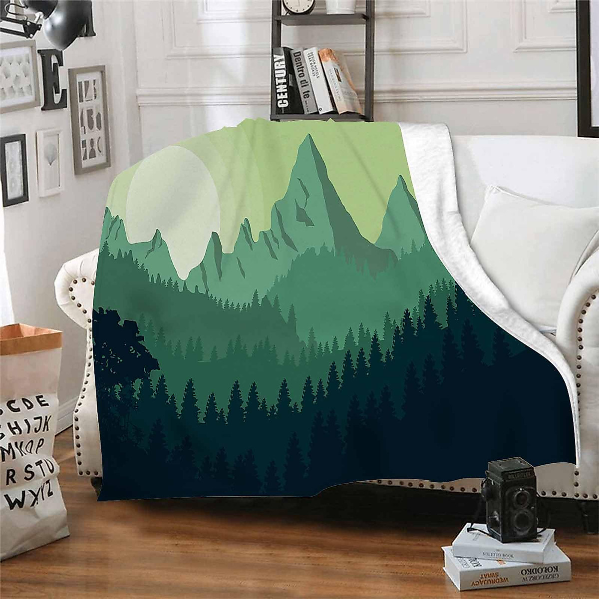 AOYEGO Morning Mountain Blanket for Dog Cat Sunrise and Flying Birds Green Woods Landscape Fleece Pet Blanket 40"x50" Flannel Throw Blankets Lightweight