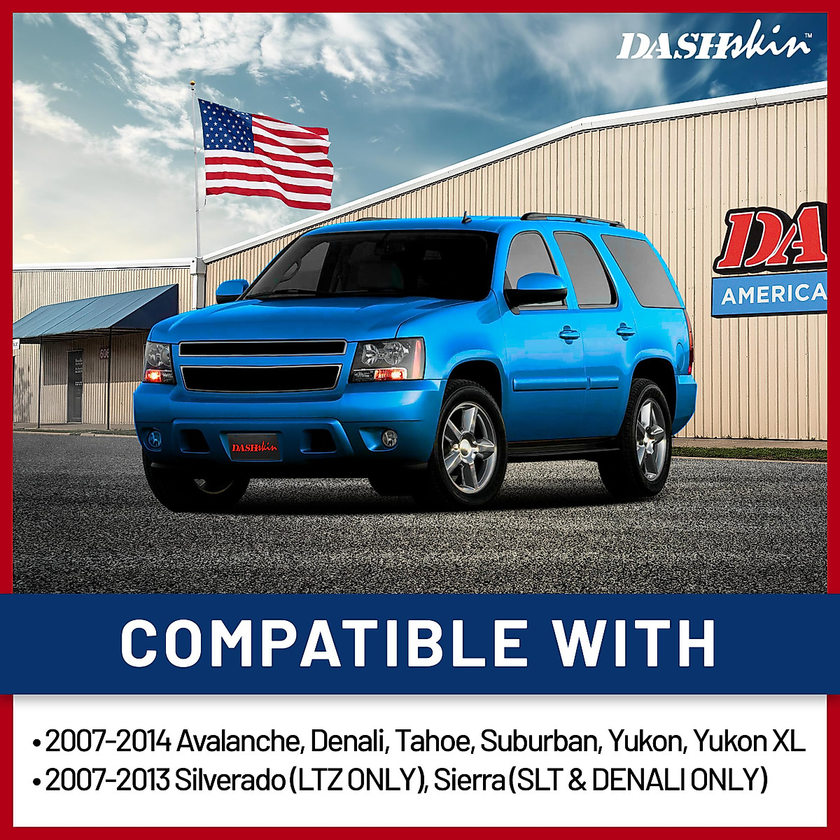 DashSkin USA American Made Dash Cover Cap Compatible with 07-14 Tahoe Suburban Yukon Avalanche - Easy Cracked Dash Fix - w/o Speaker Holes in Black (Fits Single Glovebox Silverado/Sierra ONLY)