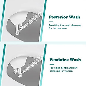 Bidet Attachment for Toilet, Ultra-Slim Bidet for Toilet with Non-Electric Dual Nozzle(Frontal & Rear Wash), Adjustable Water Pressure Bidet Attachment(White/Light Gold)