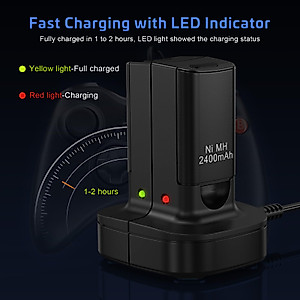 KEKUCULL Rechargeable Battery for Xbox 360 Controller, Charger Dual Charging Station Dock with 2 Pack Rechargeable Battery Compatible with Xbox 360