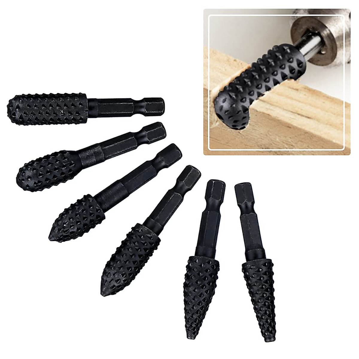 Mesee 10 Pieces Rotary Burr Rasp Set, 1/4 Inch Hex Shank Quick Change Wood Carving Drill Bits Carbon Steel File Rasp DIY Woodworking Tool for Wood Plastic Engraving Polishing Grinding