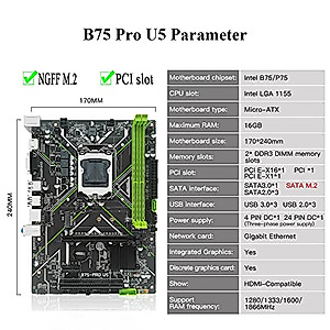 MACHINIST LGA 1155 Motherboard, B75 Micro ATX Computer Motherboards for Desktop PC (Intel 2th/3th Gen, PCIe 2.0, NGFF M.2, PCI, DDR3, SATA 6Gb/s, USB 3.0) for Core i3,i5,i7/Xeon E3 V2/Pentium