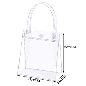 25Pcs Clear PVC Gift Bags with Handles, Small Plastic Tote Bags Transparent Gift Wrap Bags Reusable Shopping Bags for Wedding Candy Bags,Dessert,Merchandise, Retail, Small Business (Clear 5.9 * 5.1)