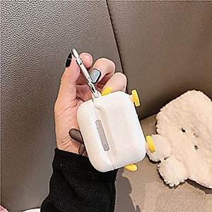 Airpod Pro Case Cute Duck Silicone Case Cover Funny Airpod Pro Case Kawaii Anime Protective Case Cover with Lock for Women Kids Girls Teens Boys Fun Animal Case for Apple AirPods Pro 2019 (White)