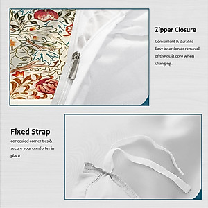 FEIPUHOME Art William Morris Rustic Floral Duvet Cover Set Vintage Garden Plants Herbs Flowers Botanical Classic Design 3 Piece Bedding Set Queen