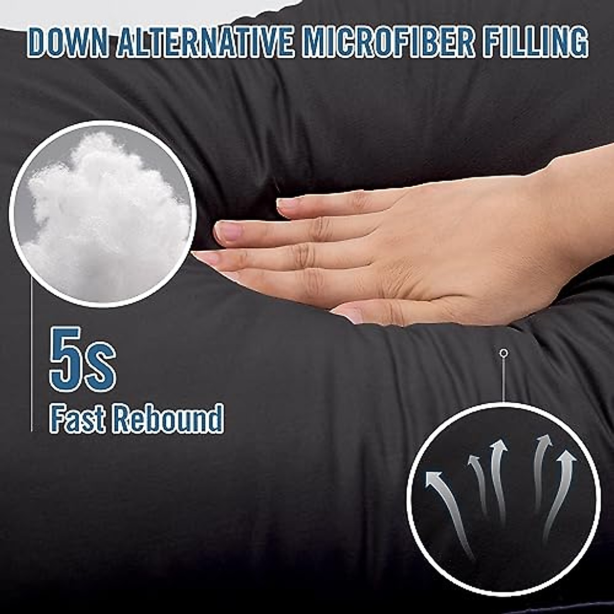 HIMOON Bed Pillows for Sleeping King Size 2 Pack，Cooling Hotel Quality Down Alternative Pillows for Side Back and Stomach Sleepers（Black