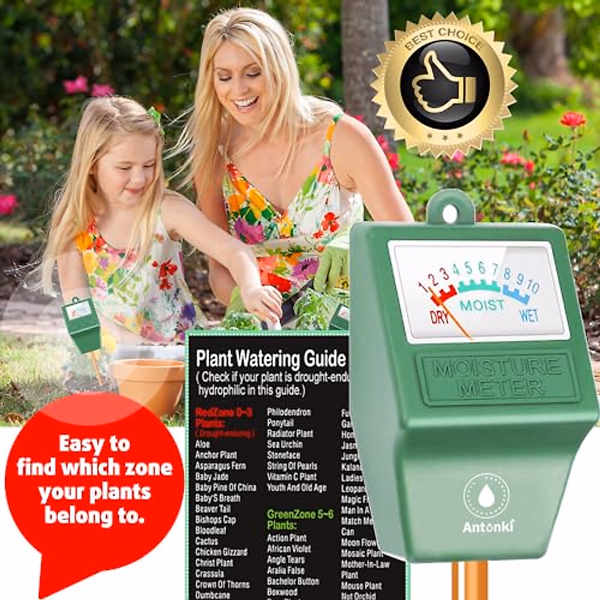 Antonki Plant Water Meter, Soil Moisture Meter, Soil Hygrometer Monitor, Soil Water Sensor Monitor Kit for Flower, Tree Gardening, Farming - No Battery Required - Pack of 2