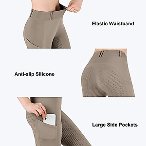 Women Equestrian Breeches Riding Tights Pockets,Women Training Breeches Pants with Silicone （Khaki,3XL）