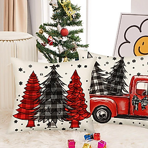 Smilyard Christmas Tree Decorations Pillow Covers 20x20 Inch Red Black Buffalo Check Plaid Snowflake Throw Pillow Cover Winter Farmhouse Decorative White Pillows Cushion Case for Home Sofa Couch