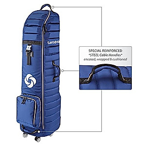 Samsonite Padded Golf Travel Bag with Spinner Wheels and Detachable Shoe Bag, Navy , 51”H x 17”W x 14”D