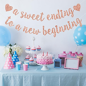 A Sweet Ending to A New Beginning Banner, Let the Adventure Begin, Graduation/Wedding/Retirement/Birthday Party Decorations (Rose Gold Glitter)