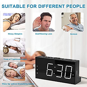 Extra Loud Dual Alarm Clock with Vibration for Bedroom,Extreme Bed Shaker Alarm Clock for Deep Sleeper Hard of Hearing Deaf,7" Clear LED Display,USB Port,Battery Backup,Easy to Set for Senior,Kids,DST
