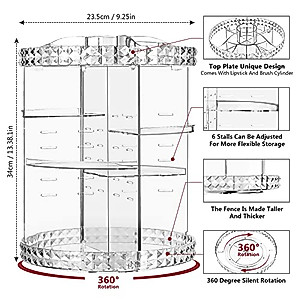 360 Rotating Makeup Organizer Set, Organizador De Maquillaje Perfumes, Clear Acrylic Cosmetic Display Cases, Spinning Cosmetic Storage Box for Vanity, with Makeup Brush Holder Travel Case Silicone