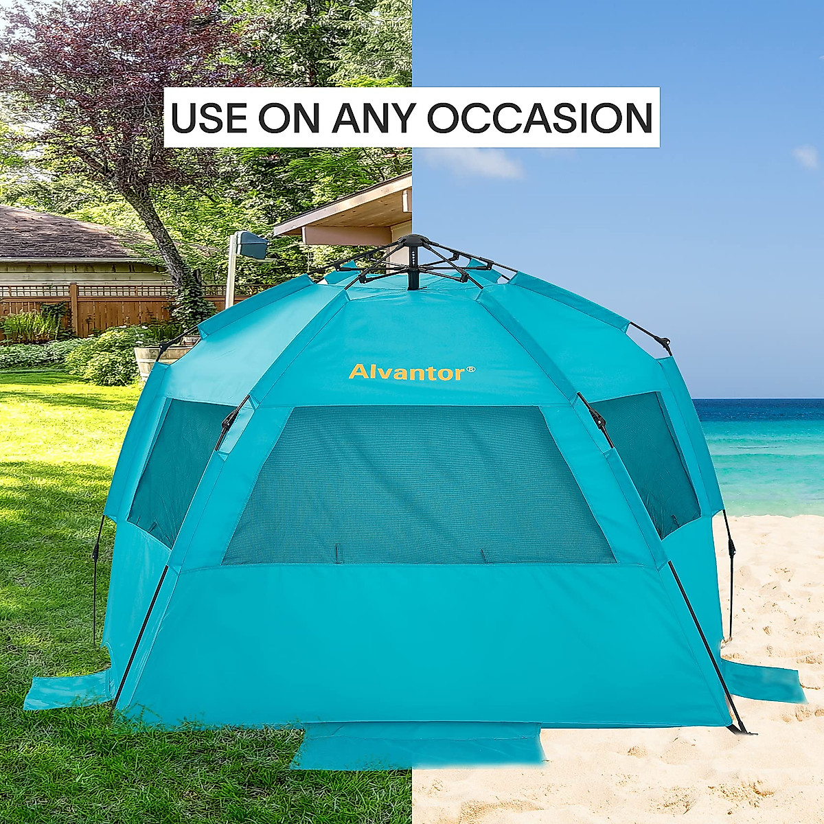 Alvantor Extra Large Beach Tent Super Bluecoast Beach Umbrella Outdoor Sun Shelter Cabana Automatic Pop Up UPF 50+ Sun Shade Portable Camping Fishing Hiking Canopy Easy Setup Windproof Patent Pending