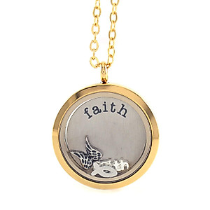 BG247 Stainless Steel 30mm Glass Floating Memory Living Locket Circle Necklace (Gold Circle, No Stone)