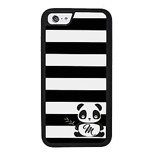 Black and White Bars Panda Personalized Apple iPhone Black Rubber Phone Case Compatible with iPhone 14 Pro Max, Pro, Max, iPhone 13 Pro Max Mini, 12 Pro Max Mini, 11 Pro Max X XS Max XR 8 7 Plus