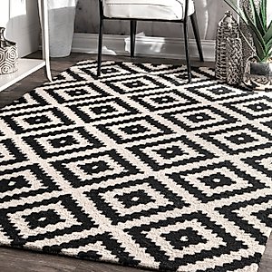 nuLOOM Kellee Hand Tufted Geometric Wool Area Rug, 8x11, Black