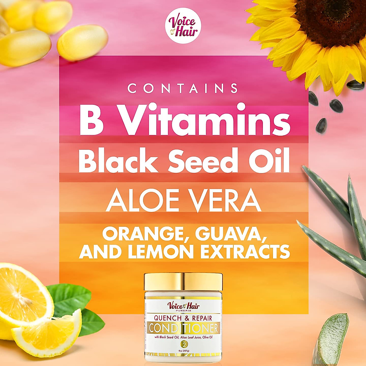 Voice of Hair Quench & Repair Conditioner: Moisture Restoration & pH Balance - Black Seed Oil, Aloe, Olive Oil - Ideal for Curly, Dry, Natural, Silk Press, Color Treated Hair - 8 Fl Oz