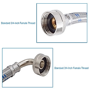 VALFLUIDS Stainless Steel Washing Machine Hoses with 90 Degree Elbow, Red and Blue Striped Water Connection Inlet Supply Lines (5 Foot)