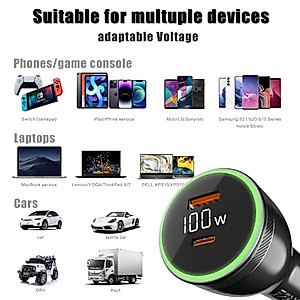 PhinkTek 100W Type-C Car Charger Super Fast Charge PD 100w and QC3.0 18W Dgital Display Car Charger Adapter for iPhone 14 13 12 iPad Pro Mac Book Pro Air Laptop Samsung S21 S22 Ultra Note 20