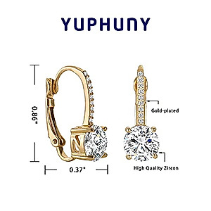 Ladies 1 Carat Diamond Pendant Earrings 18K Gold Plated Cubic Zirconia Hanging Lever Bridal Earrings Girls and Women's Fashion Jewelry (gold)