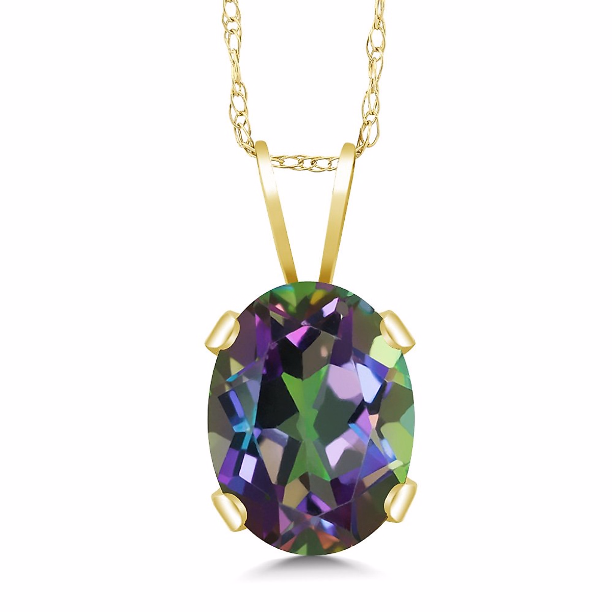 Gem Stone King 14K Yellow Gold Green Mystic Topaz Pendant Necklace | 1.58 Cttw | Gemstone Birthstone | Oval 8X6MM | Gold Pendant for Women | With 18 Inch Chain