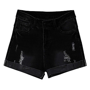 Fashion Low Waisted Mini Shorts ,THENLIAN Women Washed Ripped Hole Short Jeans Denim Pants Shorts(M, Black)