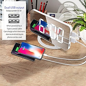 Digital Alarm Clock, 6. 2 Inch LED Mirror Electronic Clocks, Dual USB Charging Port, Snooze Mode Loud Alarm Clock for Heavy Sleepers, Modern Desk Wall Clocks for Bedrooms Living Room Office- White