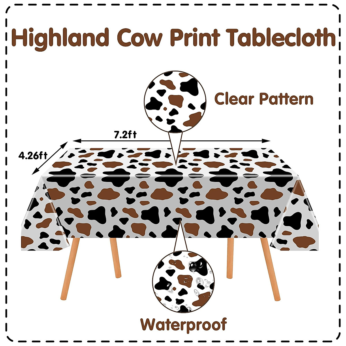 Brown Cow Prints Plates and Napkins Party Supplies, Highland Cow Birthday Decorations-Cow Print Tablecloth, Banner, Plates and Napkins, Balloons, Straws for Farm Party Baby Shower, Cowboy Cowgirl