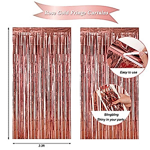 RUBFAC 30th Birthday Decorations for Women, Rose Gold Balloons, Fringe Curtain, Happy Birthday Banner Kits Party Supplies