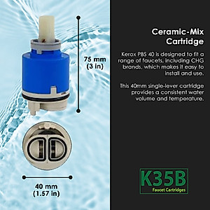 Kerox PBS 40 Faucet Cartridge - Replacement Shower Valve Cartridge, Parts For Bathtub, Bathroom Faucet Repair, Tub Shower Cartridges W/Water Pressure Balancing, Single-Lever Type - 40mm Diameter