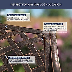 BELLEZE Patio Outdoor Garden Bench, 40 inch Cast Aluminum Loveseat Chairs with Armrests for Park, Yard, Porch, Lawn, Balcony, Backyard, Antique Seat Furniture, Bronze