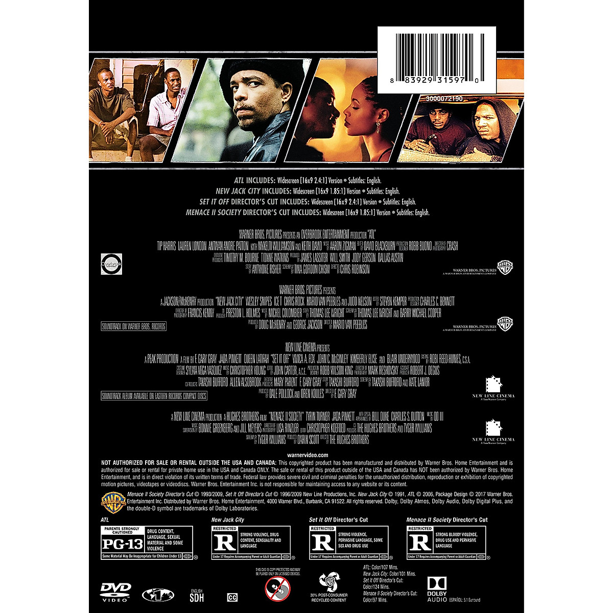 4 Film Favorites: Urban Life (ATL, New Jack City, Set It Off: Deluxe Edition, Menace II Society: Deluxe Edition)