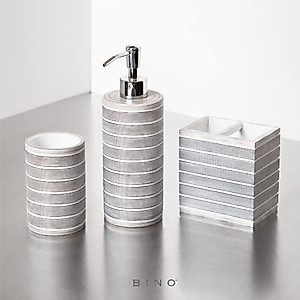 BINO Bathroom Accessories Set - Grey | Soap Dispenser | Toothbrush Holder | Tumbler | 3-Piece Bathroom Organizer Countertop Set | Bathroom Decor | Home Decor | Bathroom Set