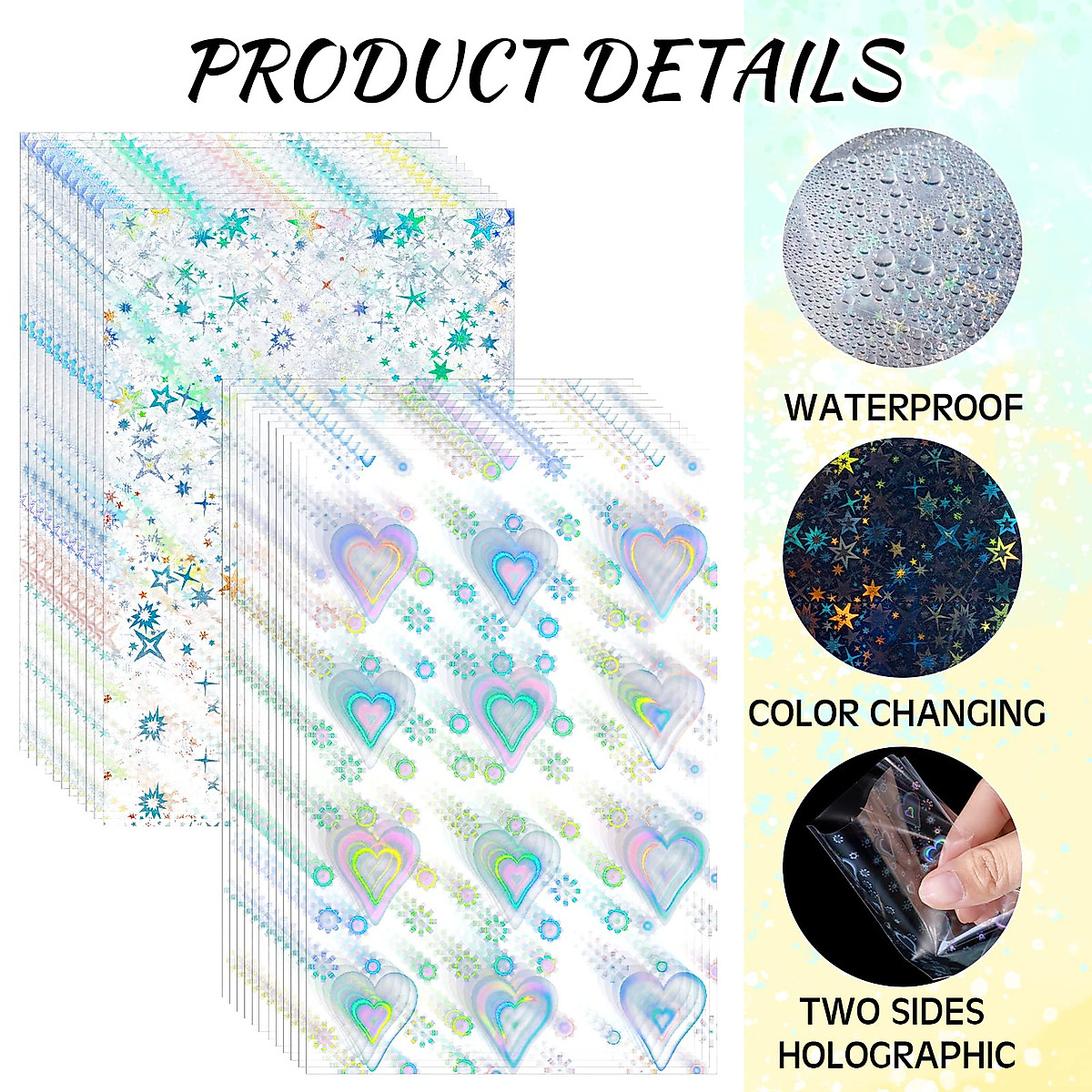 200 Pcs Holographic Card Sleeves Include 100 Pcs Love Heart Shape and 100 Pcs Little Star Laser Flashing Card Sleeves Trading Cards Film Kpop Card Protector Holographic Foil Protective Cover