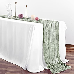 10 Pcs Sage Green Cheesecloth Table Runner 10FT, Gauze Table Runner for Wedding Reception Sheer Bridal Shower Birthday Party Boho Table Decoration, Rustic Romantic Wedding Runner