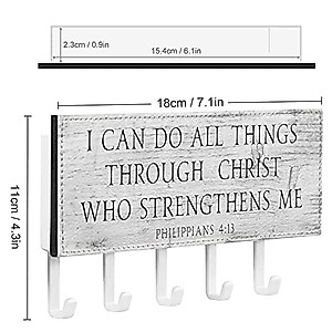 I Can Do All Things Through Christ Who Strengthens Me Key Holder for Wall, Bible Verse Mail Holder and Key Rack for Entryway, Farmhouse Home Decor Key Hooks, Rustic Key Hangers with 5 Hooks