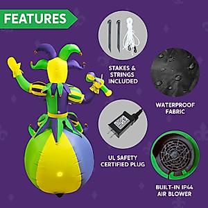 Joiedomi 6 FT Tall Jester On Ball Mardi Gras Inflatable Yard Decoration