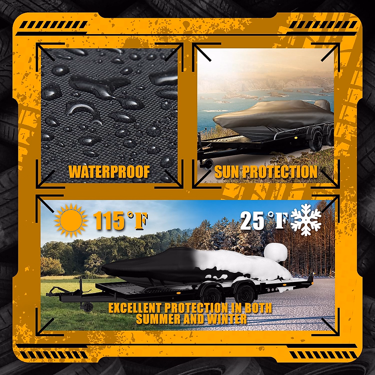 TMS 19 Ft Boat Cover with 96 Inch Beam Width for Bass Boat, Jon Boat, V-Hull Boat, Tri-Hull Boat, Fishing Runabouts, 8000 Pa Full Boat Hull Protection (Black)