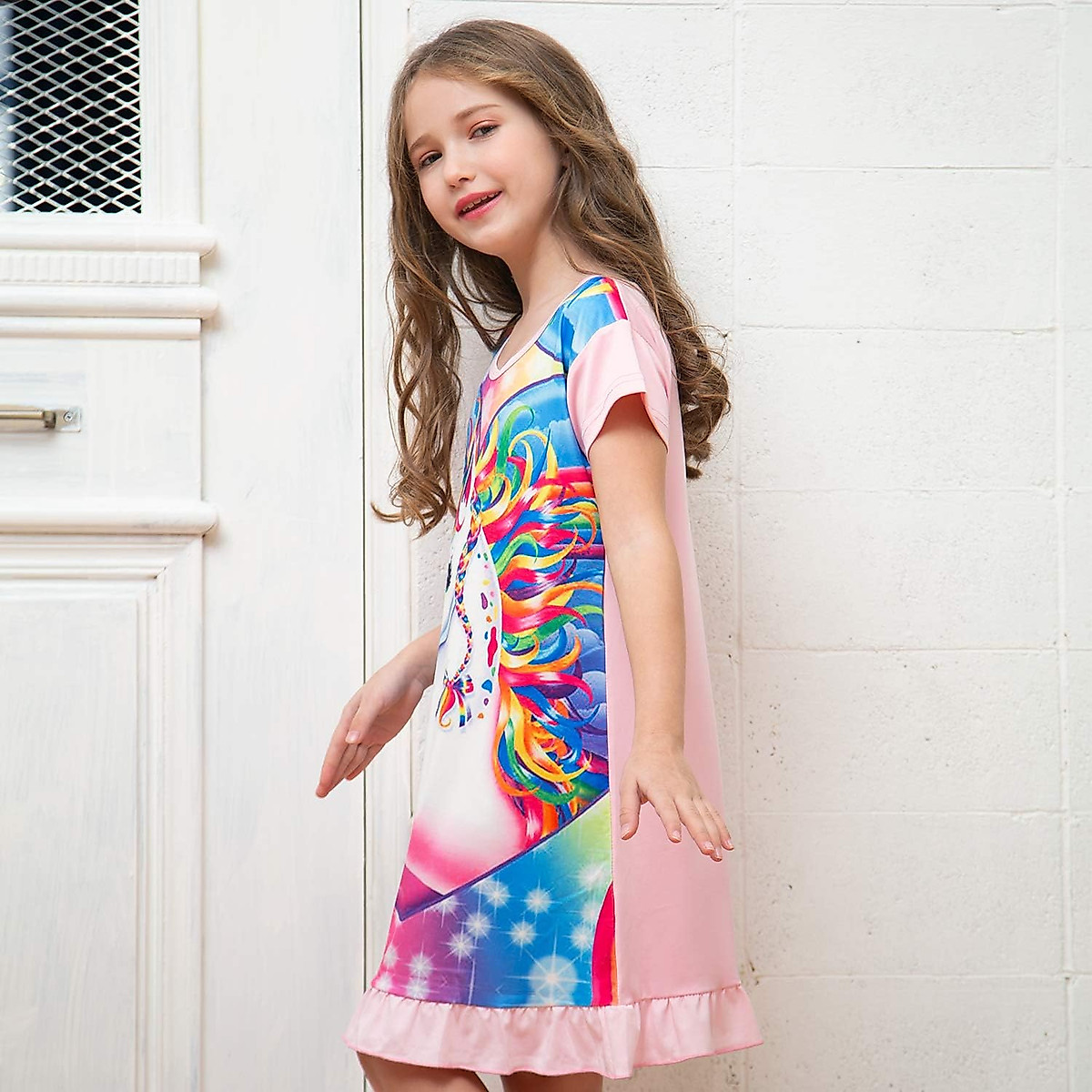 Sylfairy Girls Nightgowns, Unicorn Nightgown Princess Pajama Dresses for Girls Sleepwear Nightie Pink