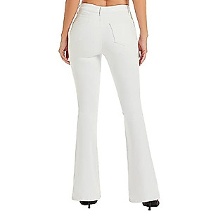 LAMLUCK Women's Flare Bell Bottom Jeans Fashion Wide Leg Jeans Womens High Rise Bootcut Jeans Womens Stretch Jeans - White Jeans for Women Skinny Boot Cut Denim Pants, White 610, Size 4