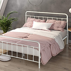 ZINUS Florence Full Panel Metal Platform Bed Frame, Mattress Foundation, No Box Spring Needed, Easy Assembly, White, Queen