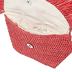 Mar Y Sol Mia Crochet Raffia Fringe Clutch, Coral