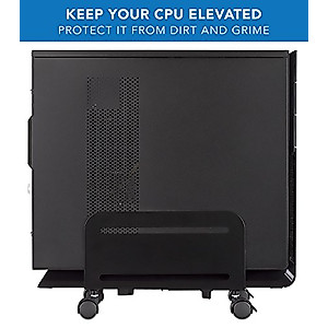 Mount-It! Rolling CPU Stand with Wheels, Heavy Duty Desktop Computer Tower Cart with Ventilation and Adjustable Width from 4.87 to 8.5 Inches, Steel